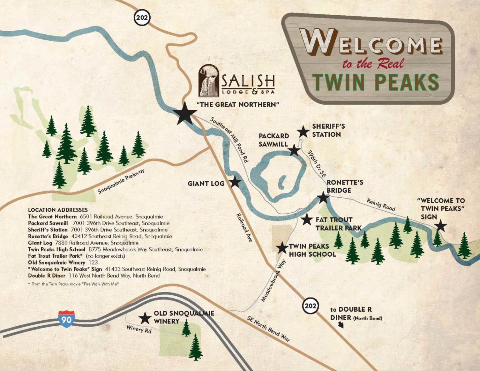 Welcome to the Real Twin Peaks Driving Tour Map from Salish Lodge & Spa